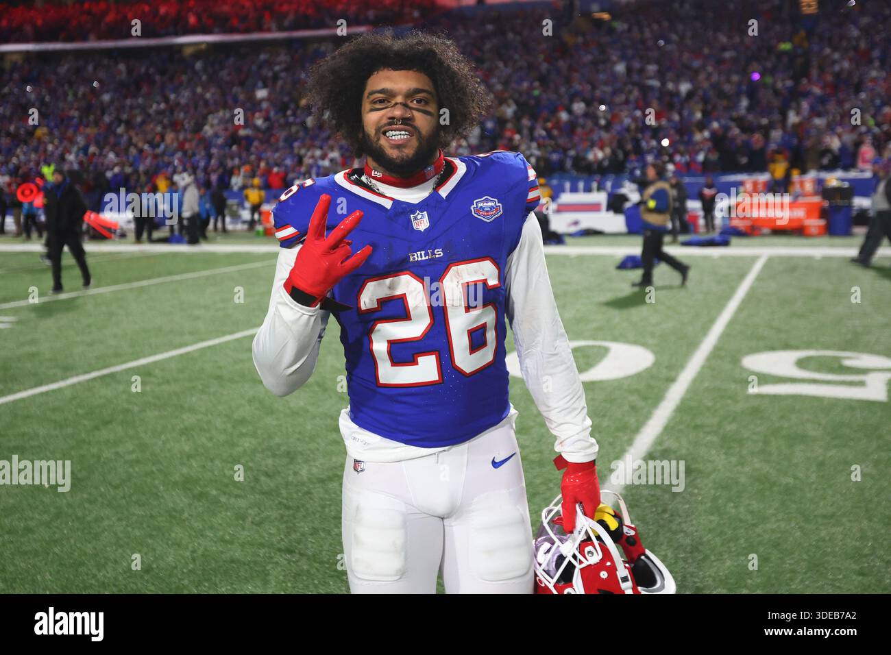 Buffalo Bills running back Ty Johnson (26) poses following the second ...