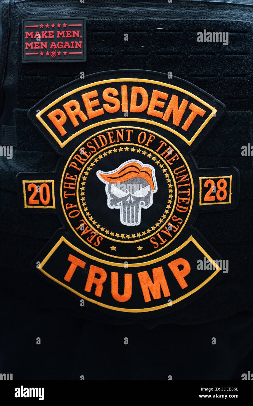 Patches worn by Jan. 6 defendants as they rally on the Ellipse before ...