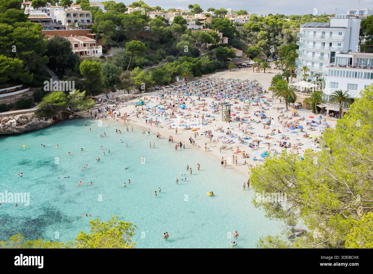 Cala Santanyi beach in Mallorca island full of people swimming and ...