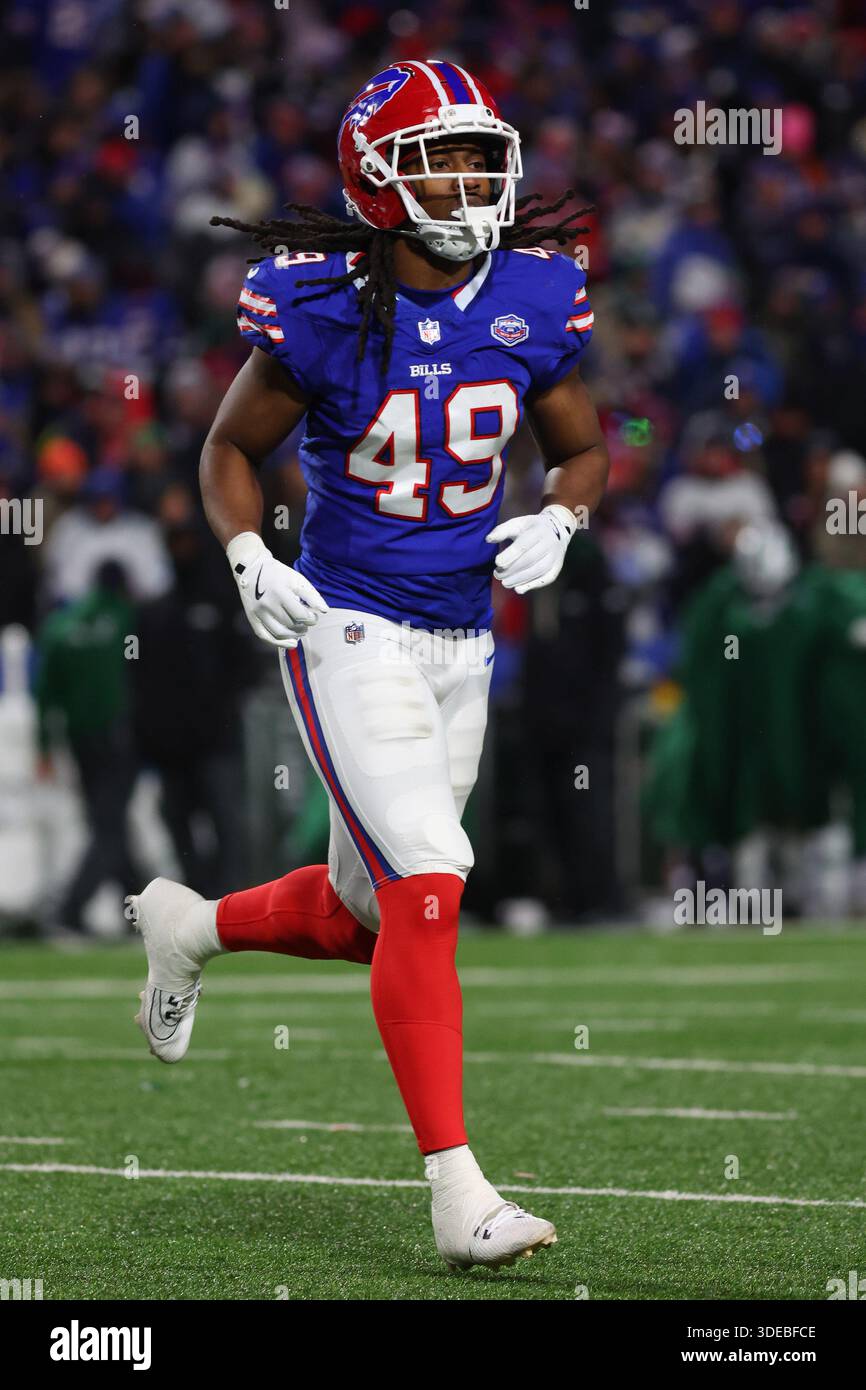 Buffalo Bills linebacker Keonta Jenkins (49) runs off the field during ...