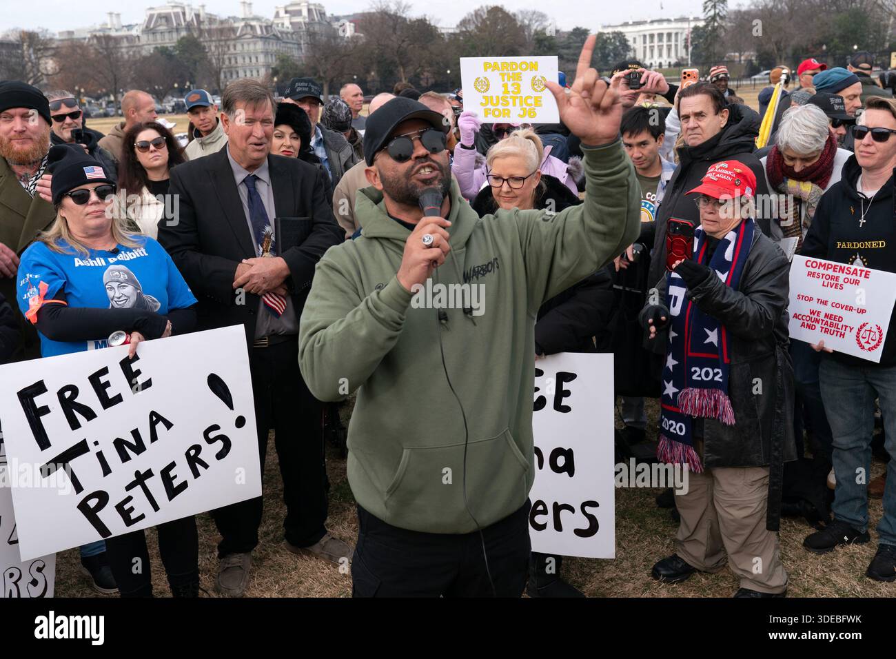 Enrique Tarrio, the former head of the Proud Boys speaks during a rally ...