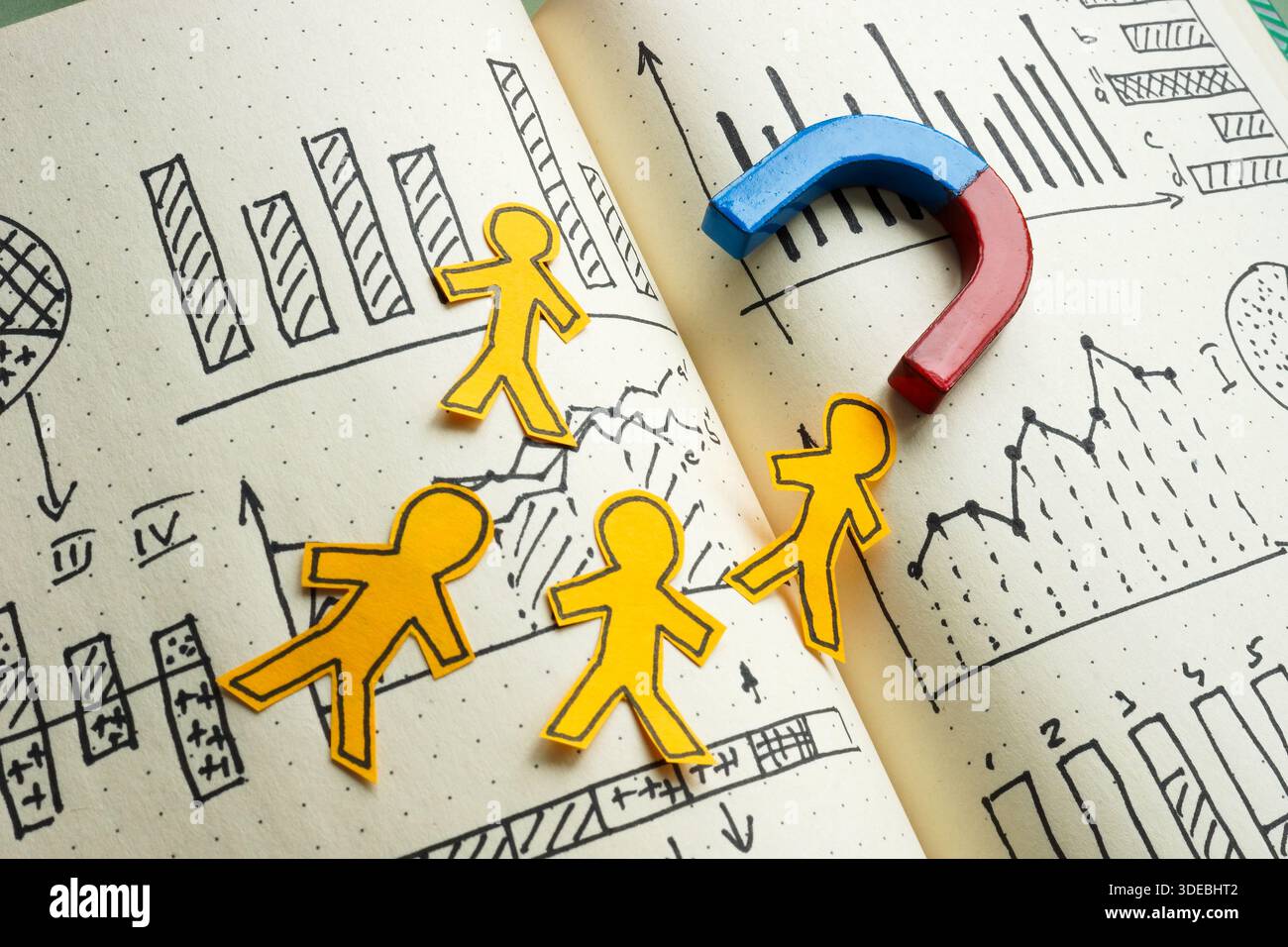 Customer acquisition cost with human figures and analytics charts Stock ...