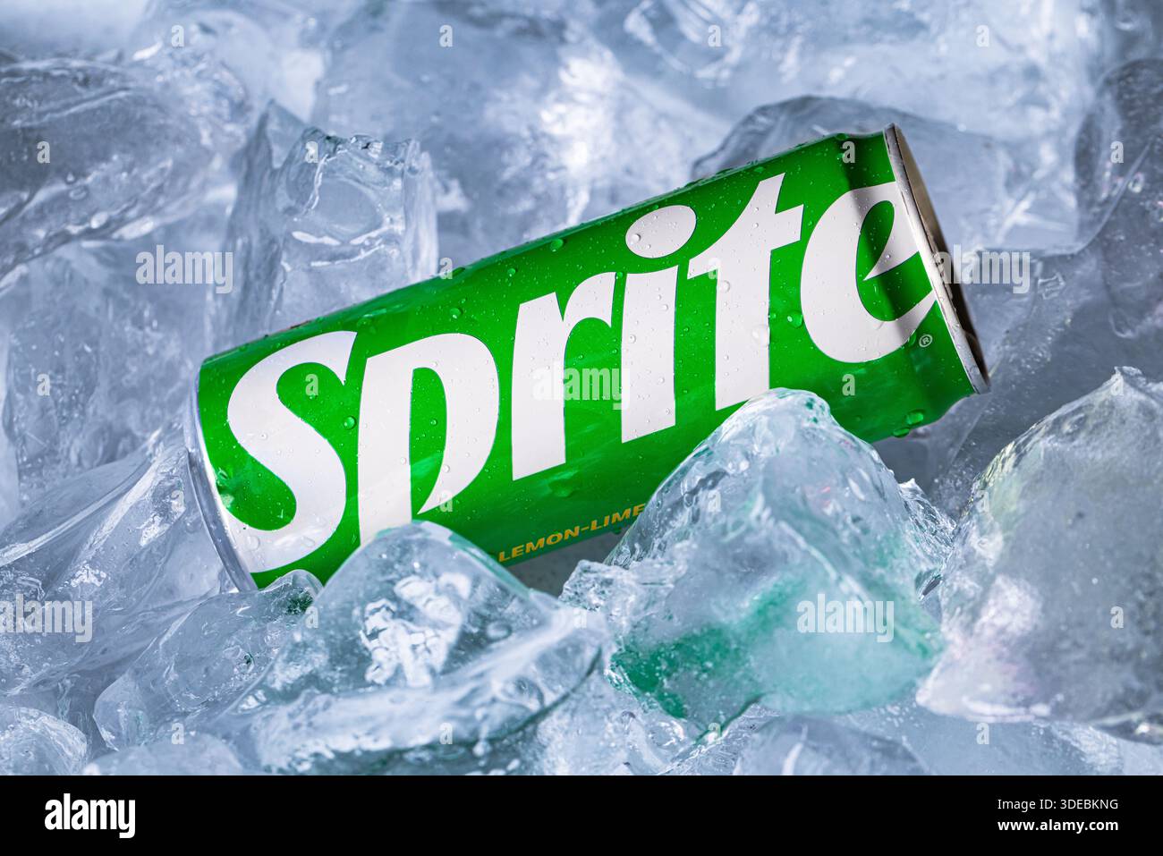 Lviv, Ukraine - February 6, 2026: Cold Sprite Soda Can in Crushed Ice ...