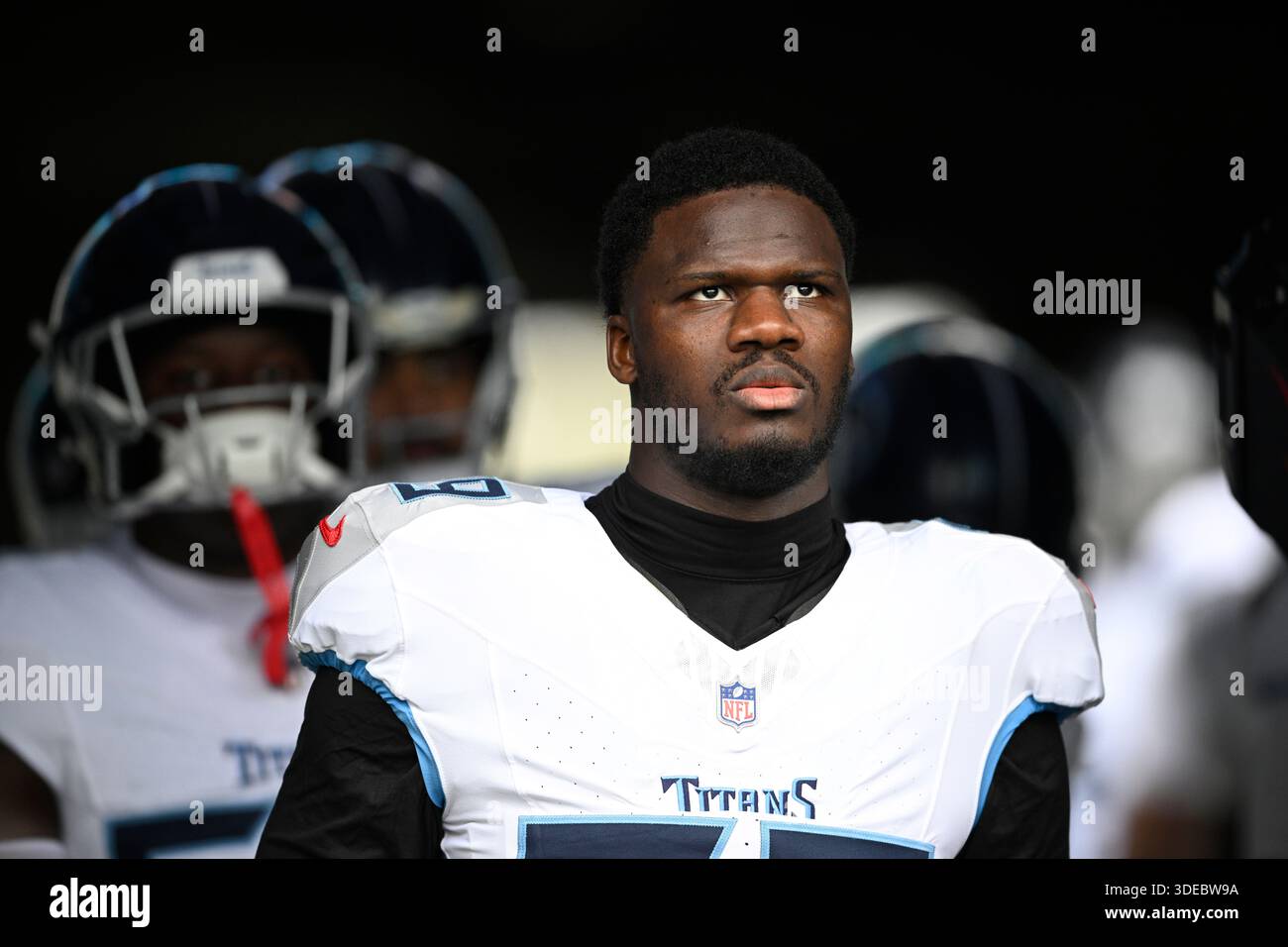 Tennessee Titans linebacker Ali Gaye (99) waits to head to the field ...