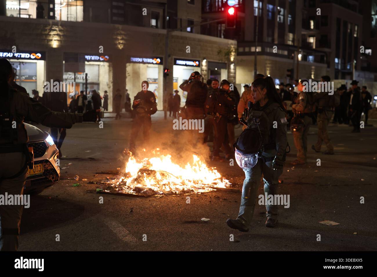 06 January 2026, Israel, Jerusalem: Ultra-Orthodox Jewish men protest ...