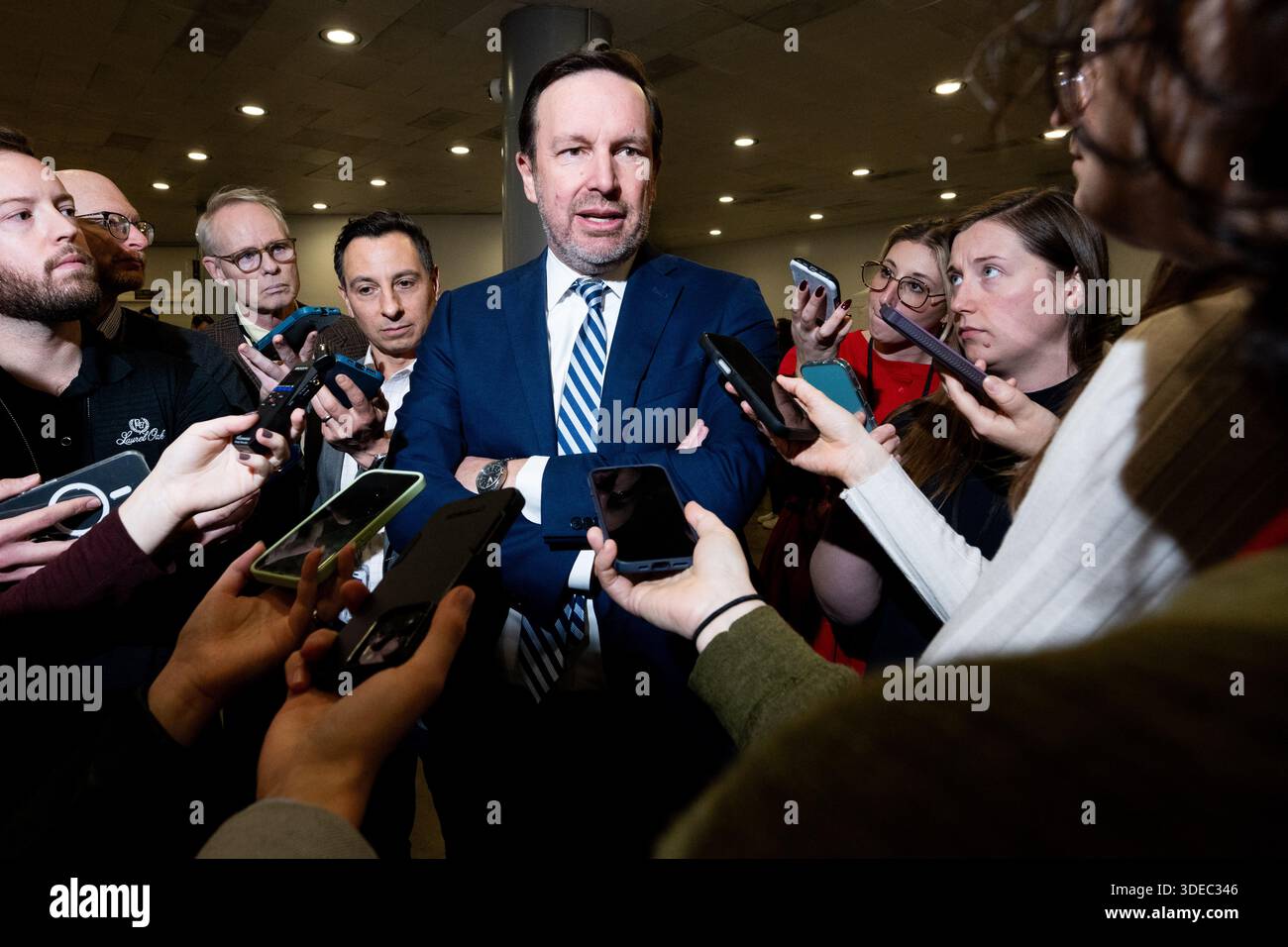 U.S. Senator Chris Murphy (D-CT) speaking with reporters near the ...