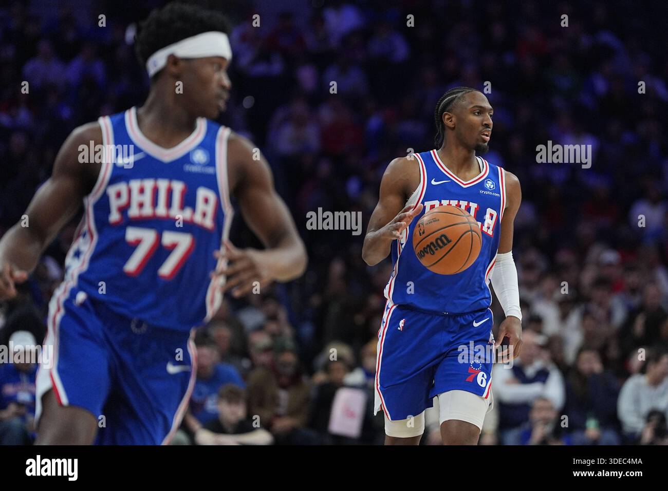Philadelphia 76ers' Tyrese Maxey in action during an NBA basketball ...