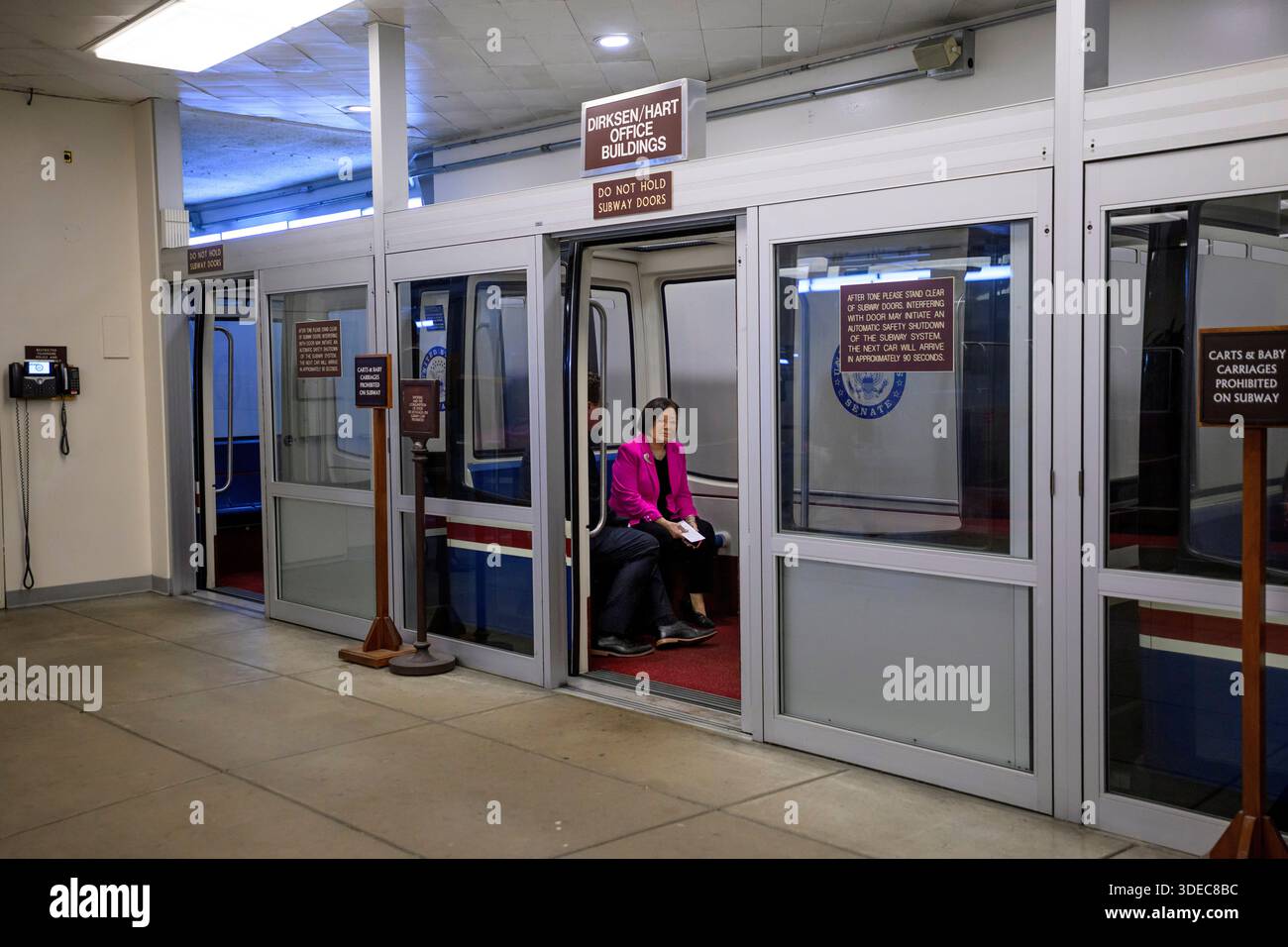 Sen. Mazie Hirono, D-Hawaii boards a train in the Senate subway during ...