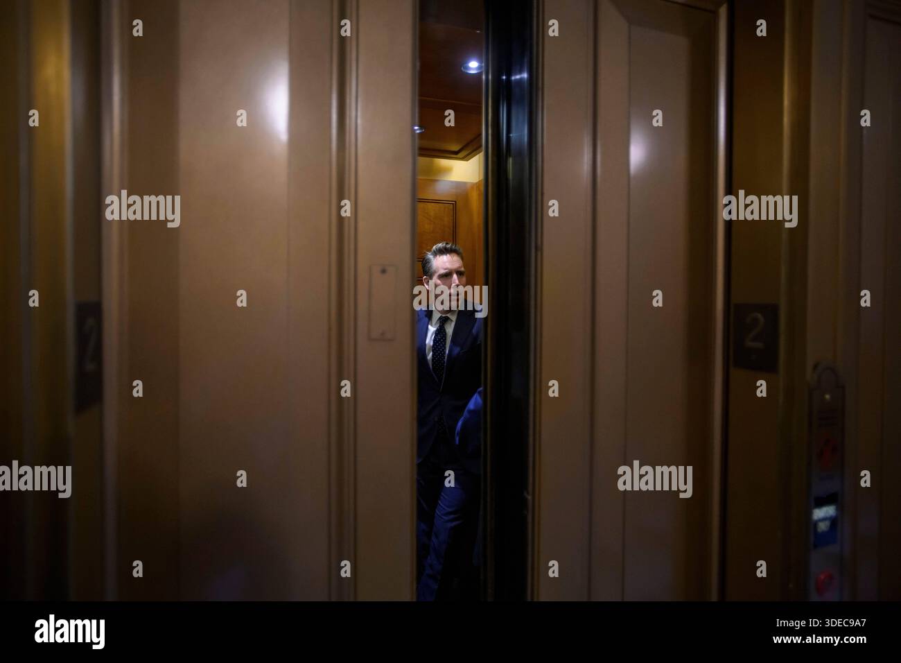 Sen. Josh Hawley, R-Mo., boards an elevator during a vote at the ...