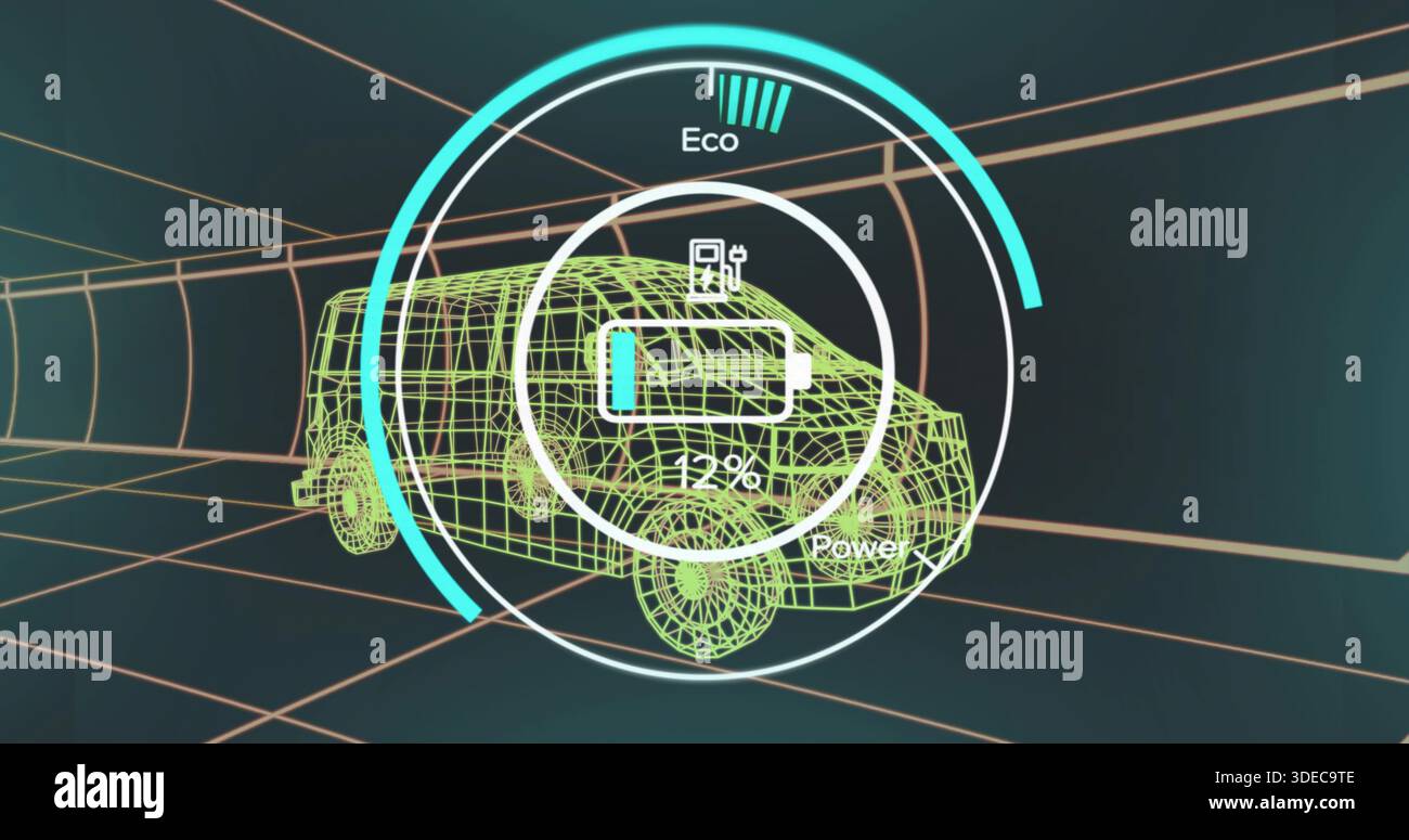 Displaying neon green SUV centered in tunnel, showing circular HUD ...
