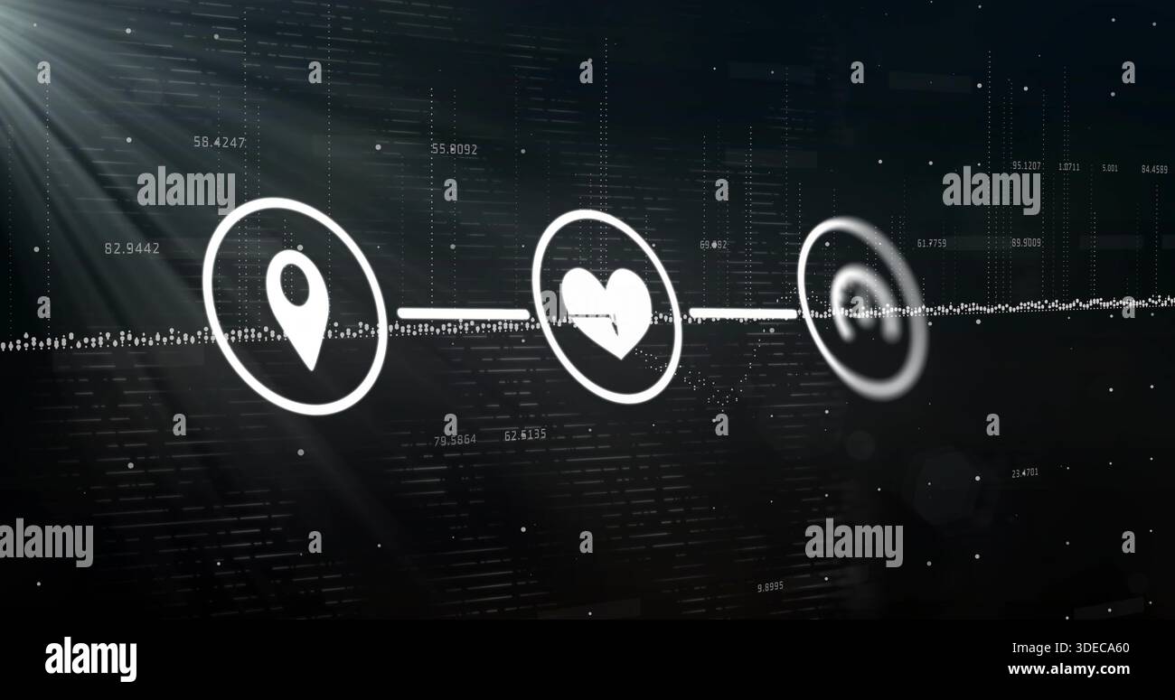 Displaying three icons: location pin, heart pulse, blurred symbol on ...