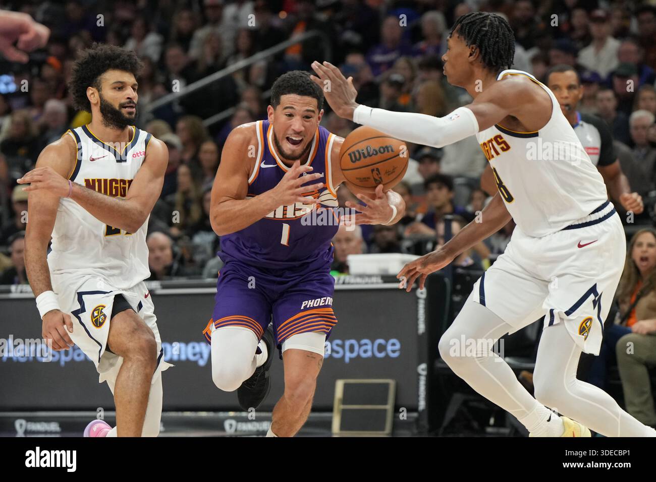 Phoenix Suns guard Devin Booker (1) during the second half of an NBA basketball game against the ...