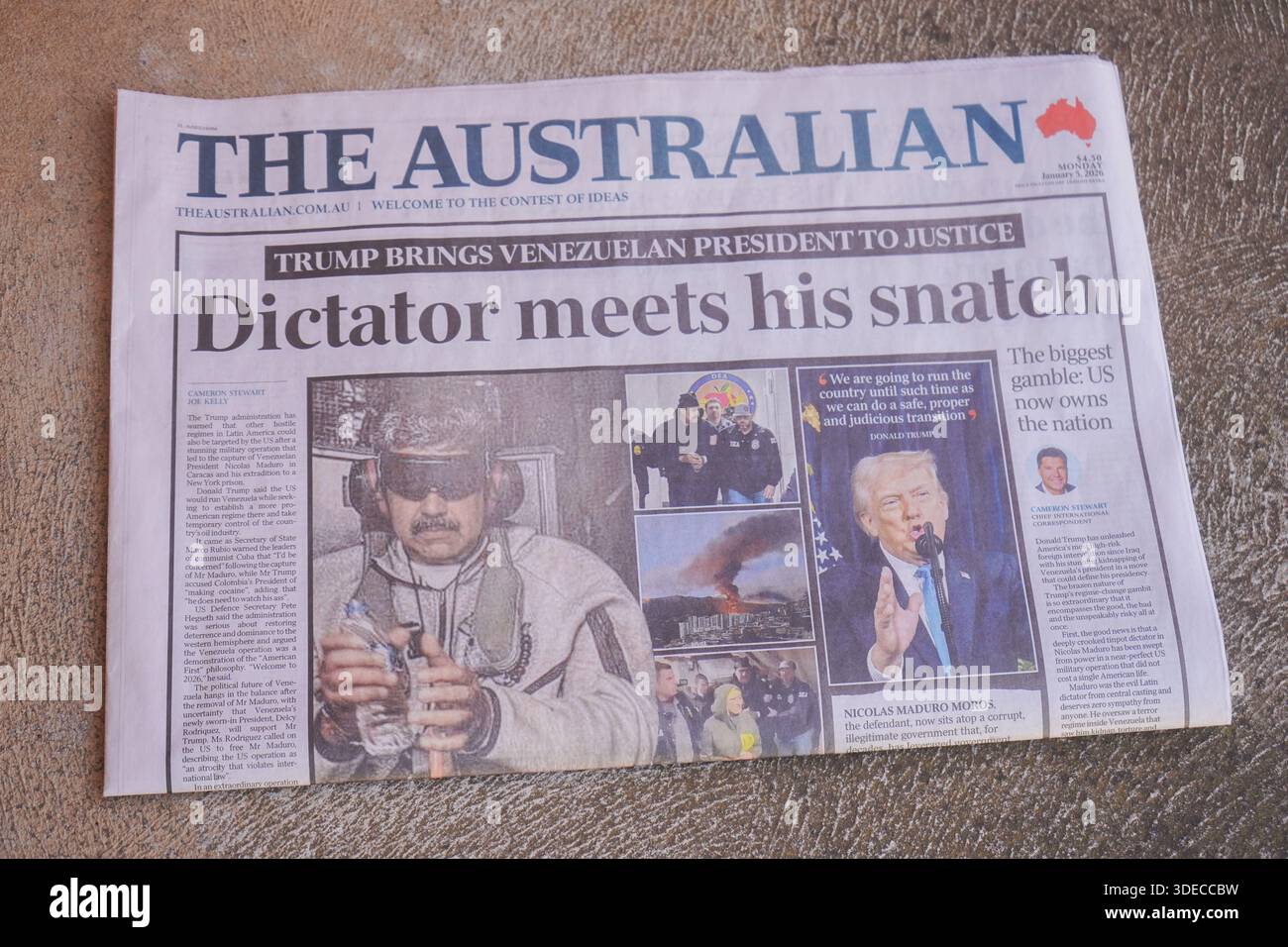The Australian front page with capture of Venezuela President Nicolas ...