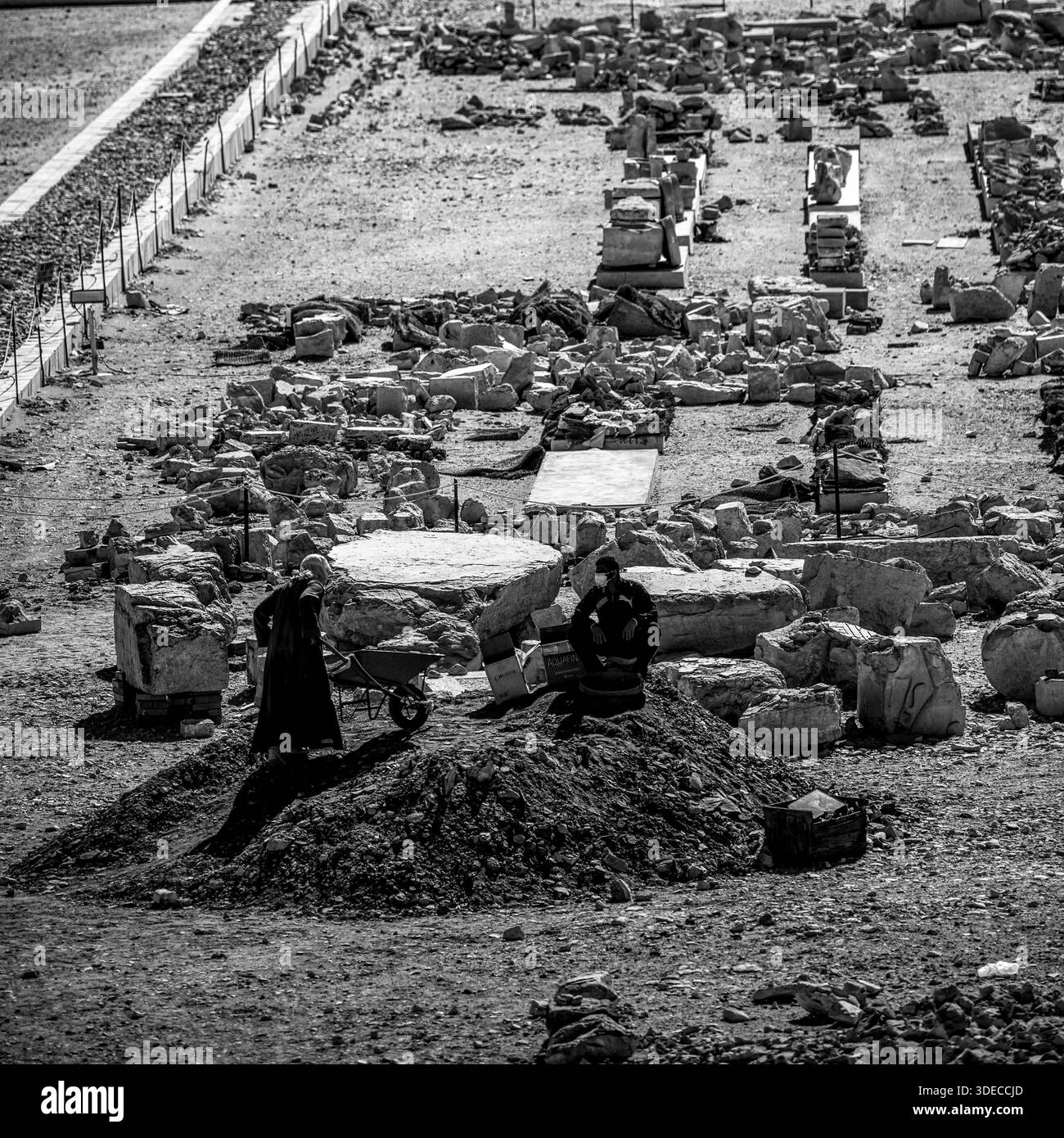 Aswan, Egypt - February 16, 2021: image of continued excavations annd ...