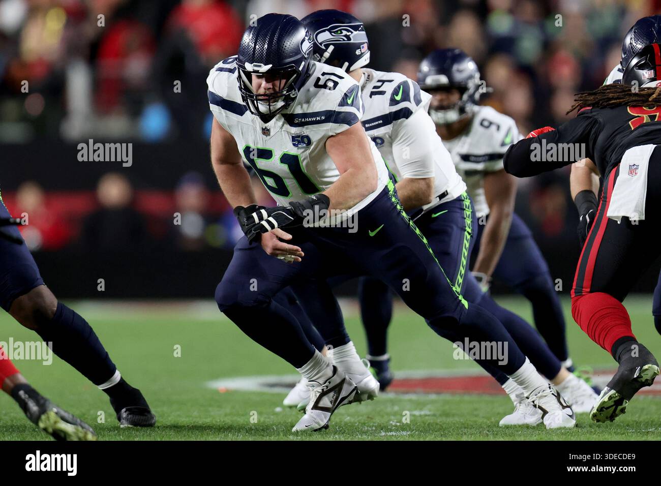 Seattle Seahawks center Jalen Sundell (61) blocks during an NFL ...