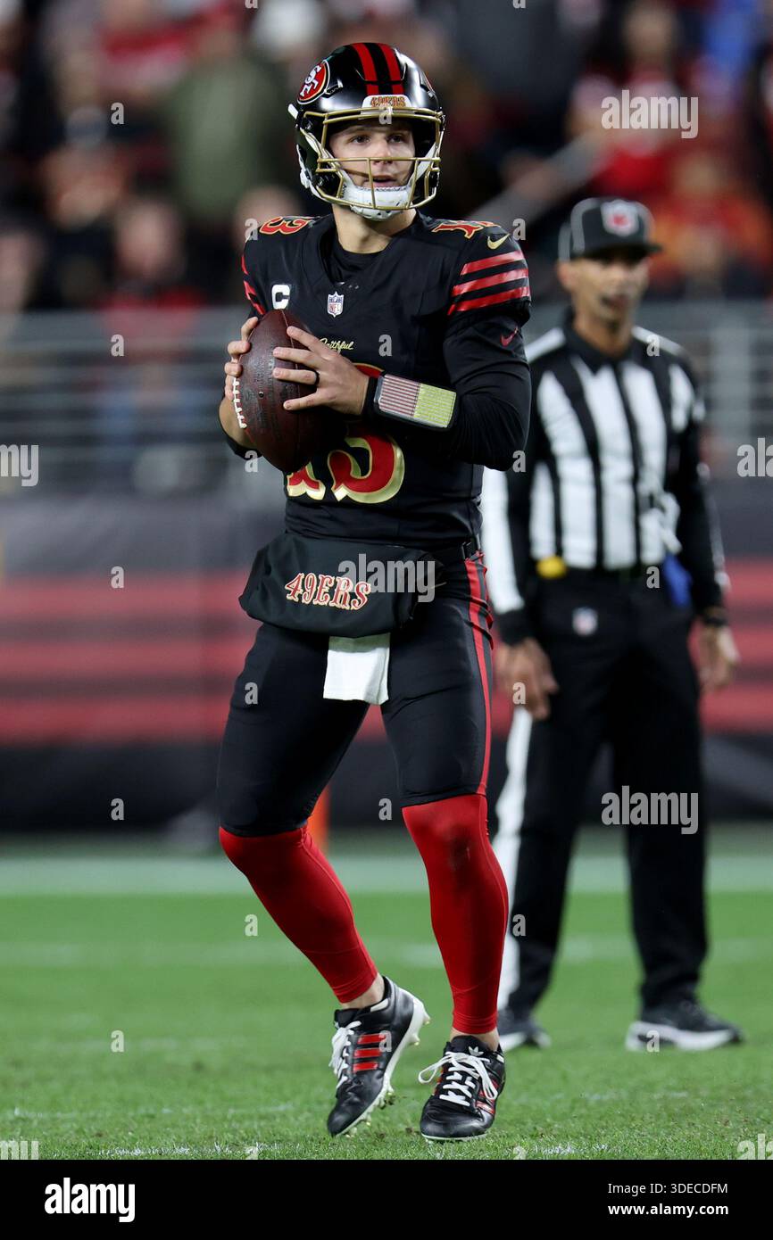 San Francisco 49ers quarterback Brock Purdy (13) throws during an NFL ...