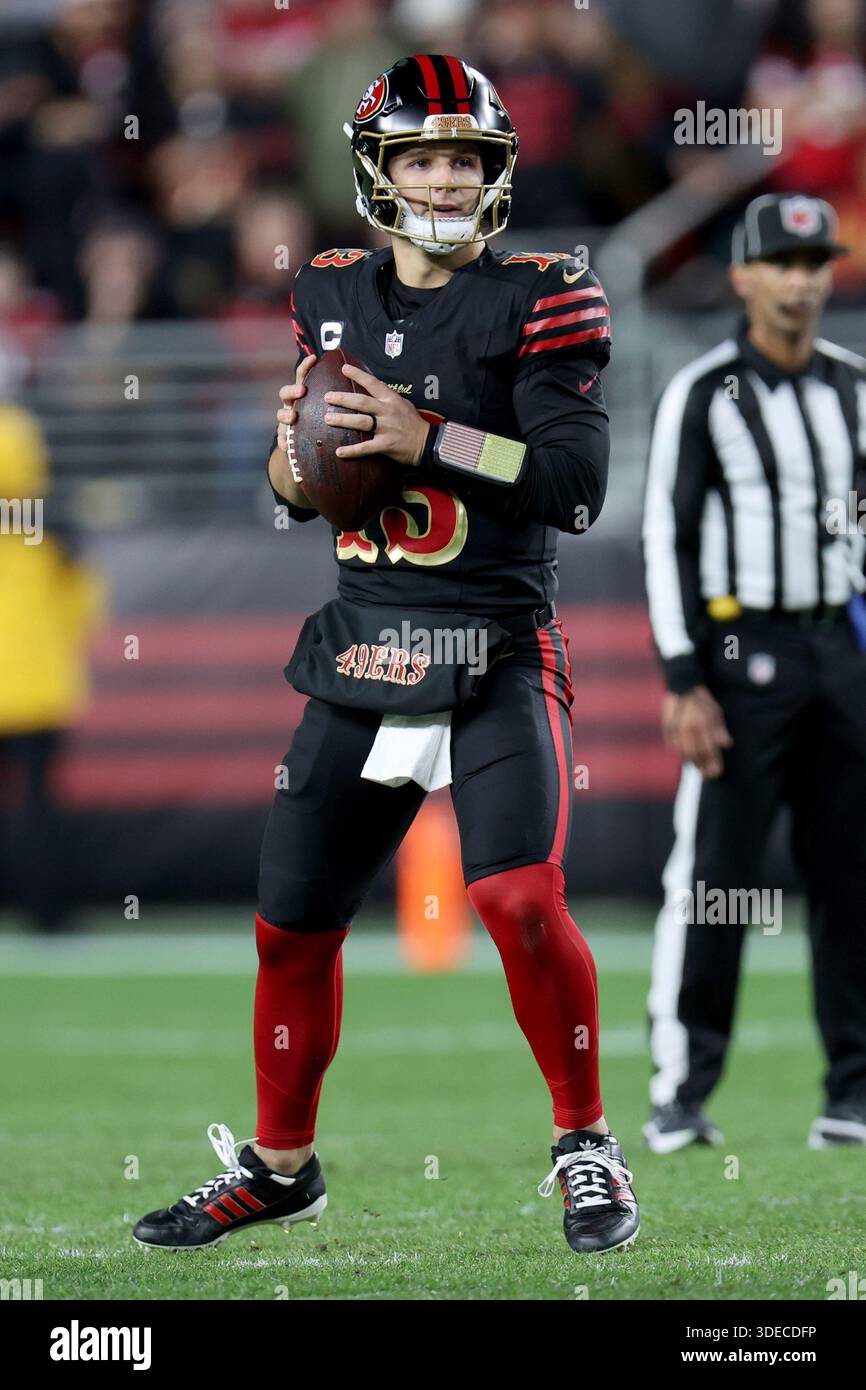 San Francisco 49ers quarterback Brock Purdy (13) throws during an NFL ...