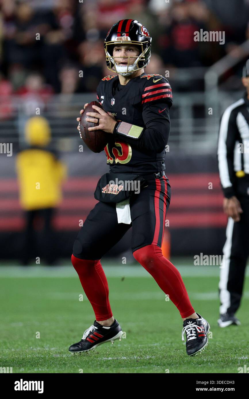San Francisco 49ers quarterback Brock Purdy (13) throws during an NFL ...