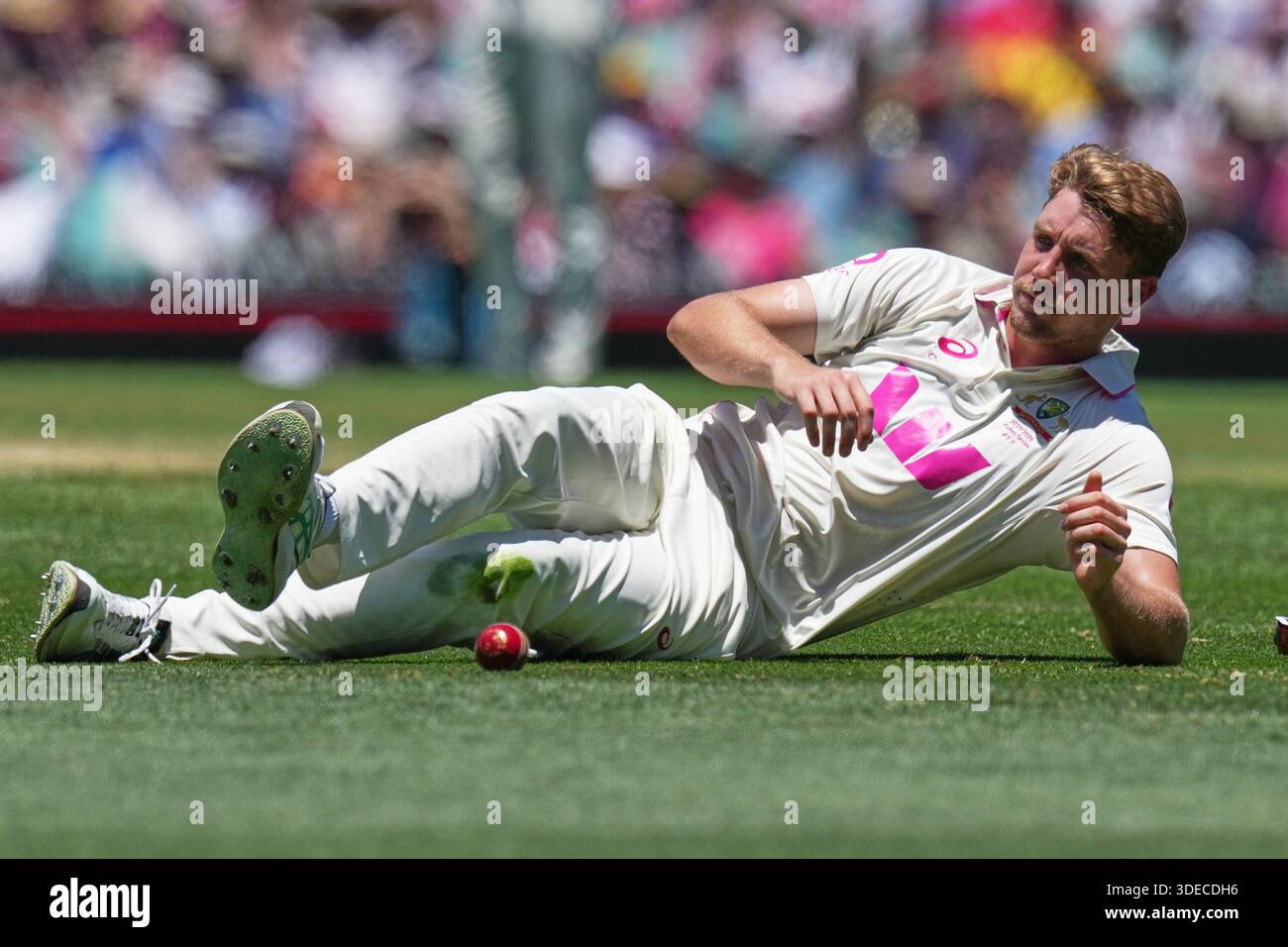 Australia's Cameron Green reacts after dropping a catch during play on ...