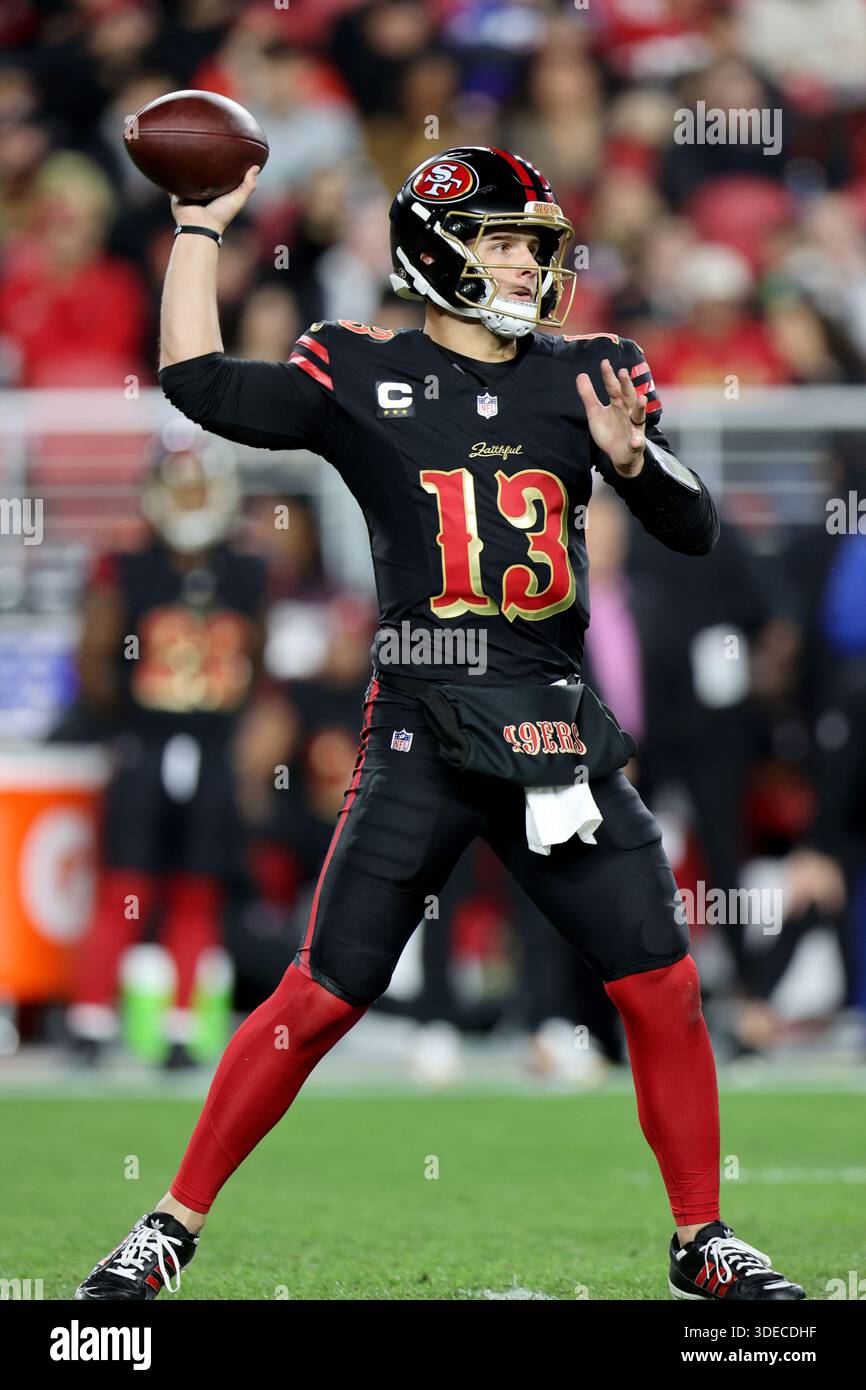 San Francisco 49ers quarterback Brock Purdy (13) throws during an NFL ...
