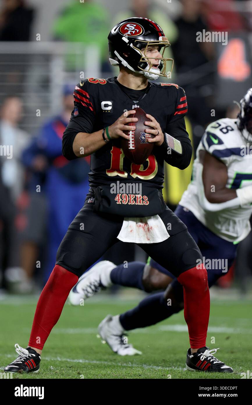 San Francisco 49ers quarterback Brock Purdy (13) throws during an NFL ...