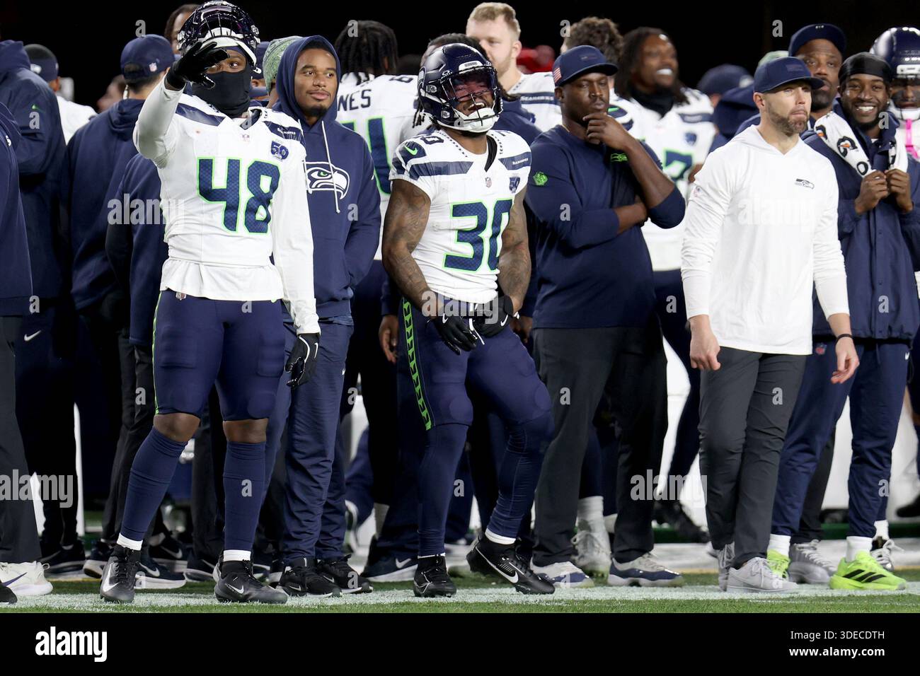 Seattle Seahawks safety AJ Finley (30) reacts in the fourth quarter ...