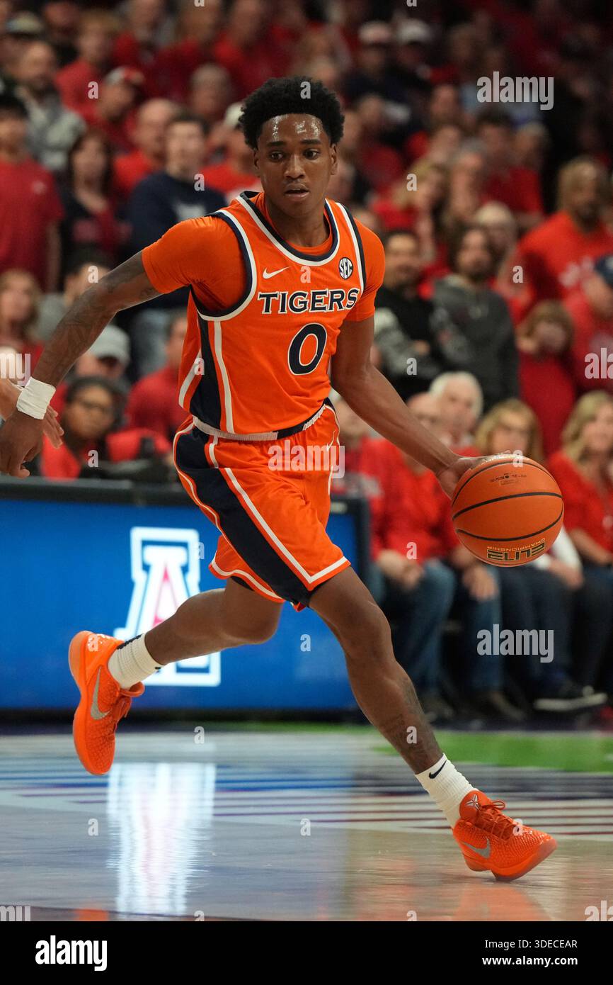 Auburn guard Tahaad Pettiford (0) during the first half of an NCAA ...