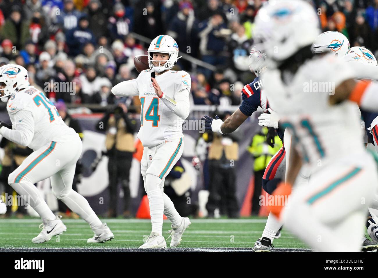 Jan 4, 2026; Foxboro, Massachusetts, USA; Miami Dolphins quarterback ...