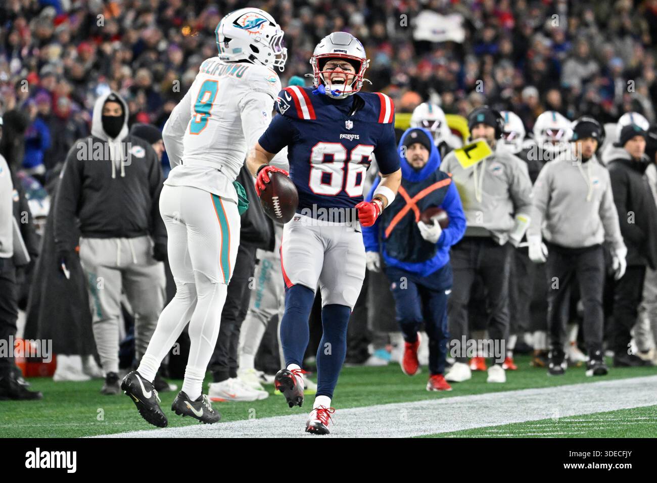 Jan 4, 2026; Foxboro, Massachusetts, USA; New England Patriots wide ...
