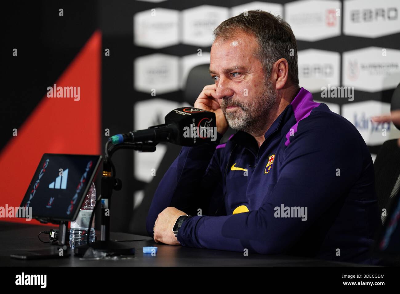 FC Barcelona coach Hansi Flick speaks during a press conference ahead ...