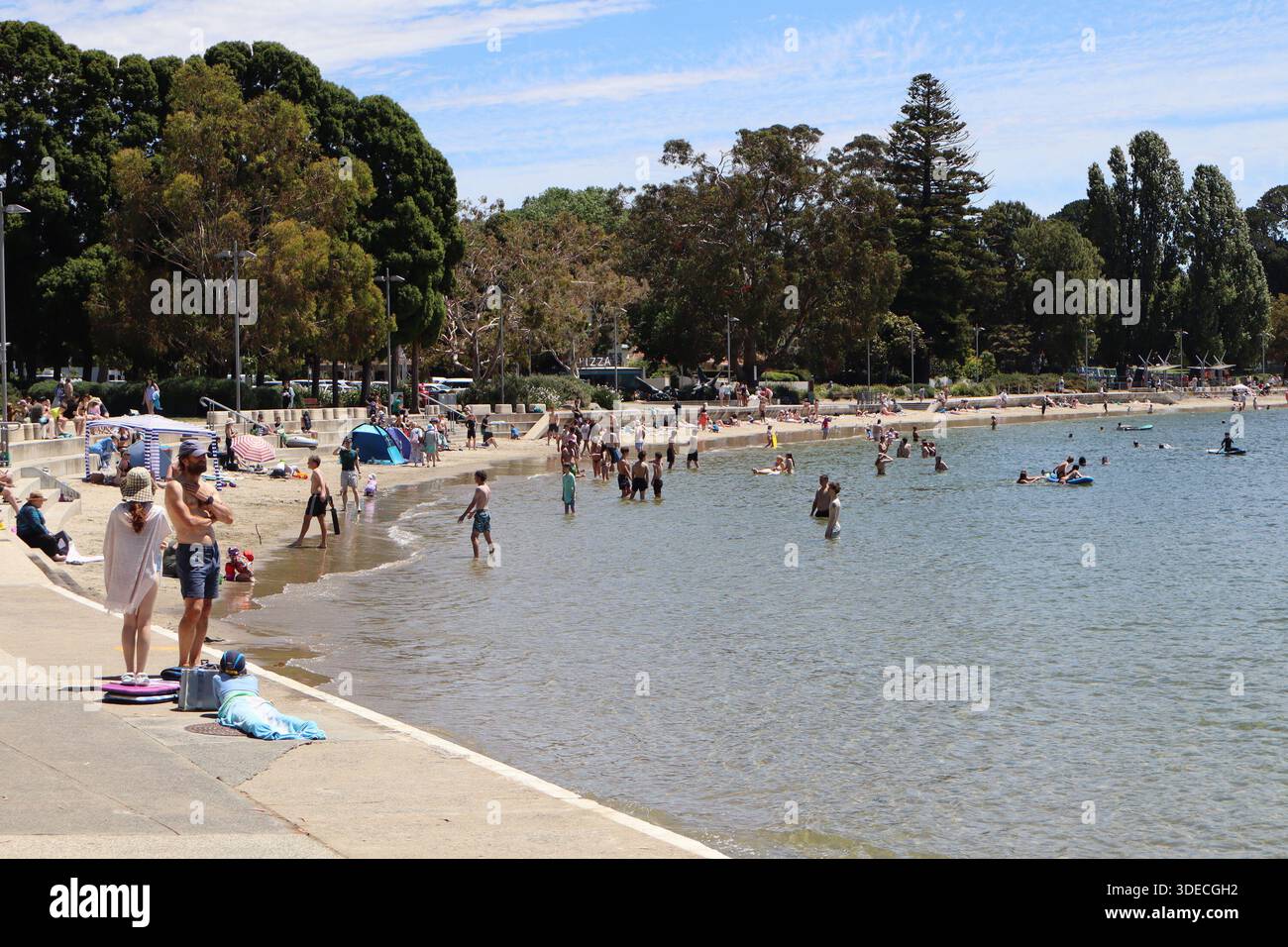 Beachgoers escape the heat at Long Beach at Sandy Bay in Hobart ...