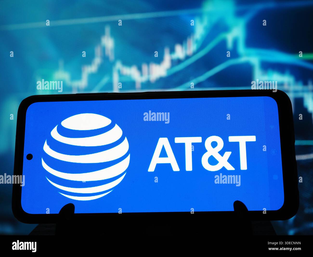 In this photo illustration, AT&T Inc. logo seen displayed on a ...