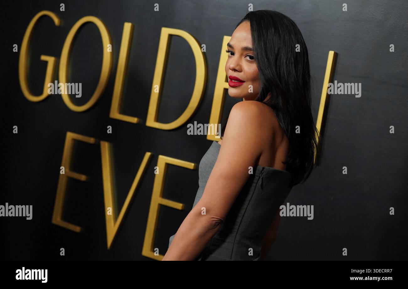 Tessa Thompson arrives at the Golden Globes Golden Eve on Tuesday, Jan ...