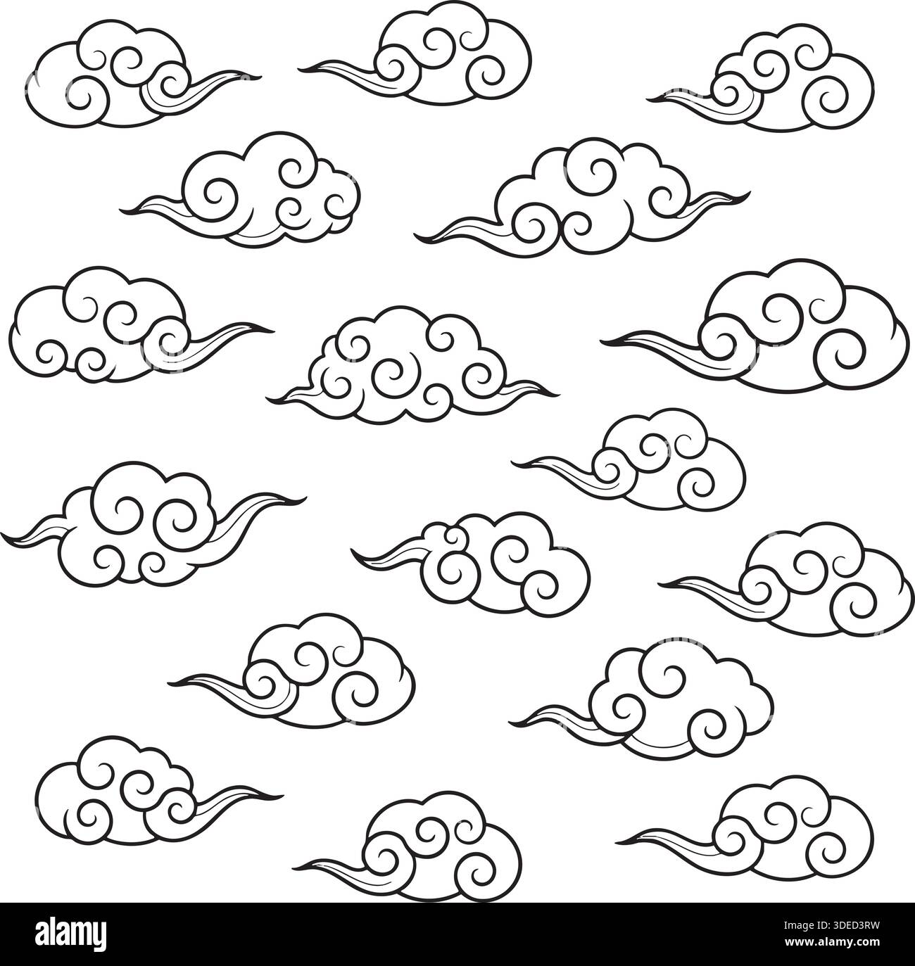 Traditional Chinese Cloud Outline Set Black Line Art Collection ...