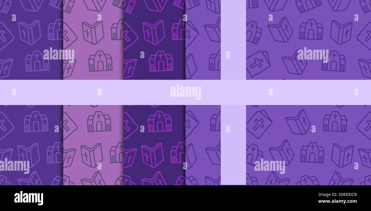 Bible Church Seamless Pattern Christian Purple Bundle. Vector ...