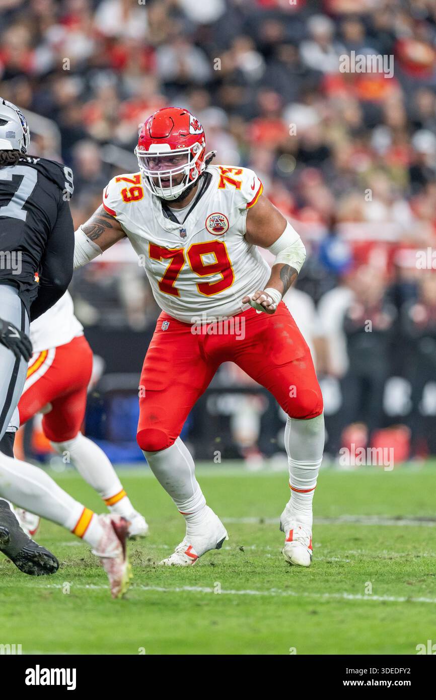 Kansas City Chiefs tackle Esa Pole (79) blocks against the Las Vegas ...