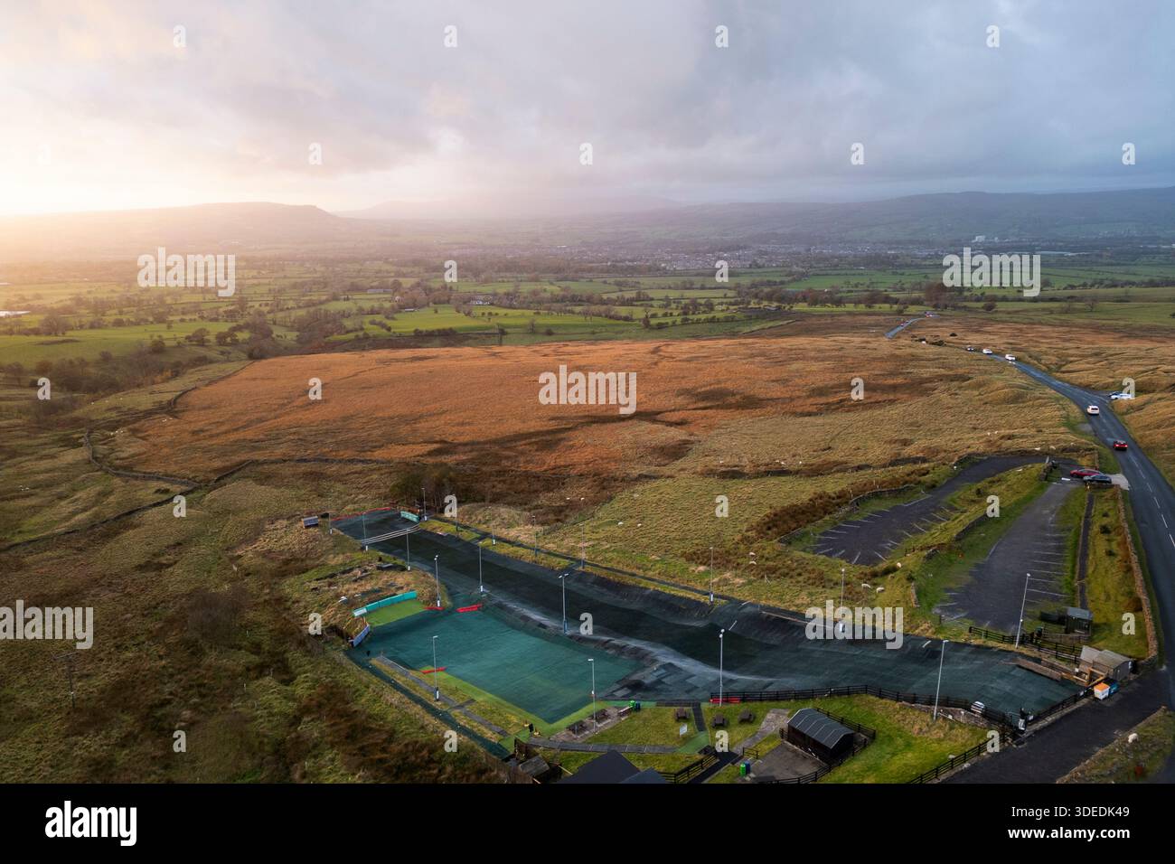 An aerial view of Pendle Ski Club before an inter-club ski meeting at ...