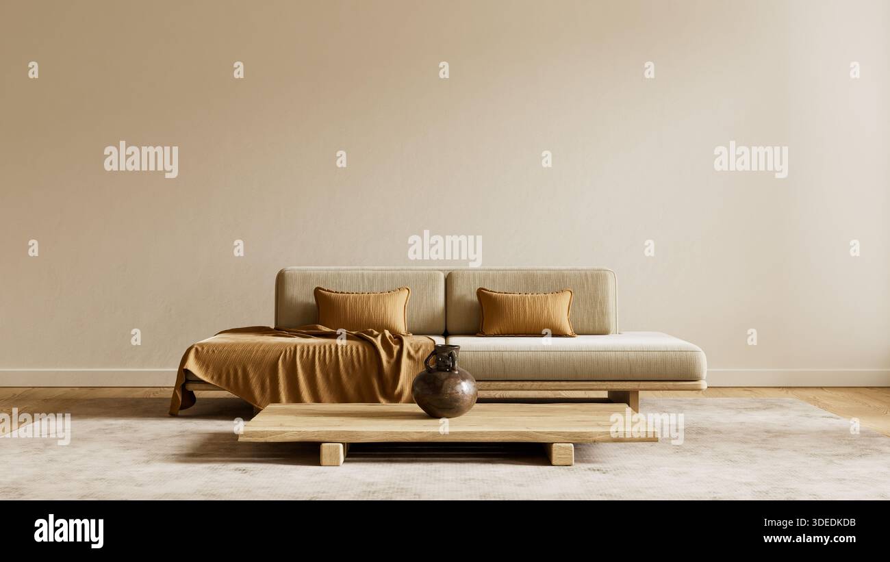 Minimal Japandi Scandinavian room using organic wood, soft natural ...