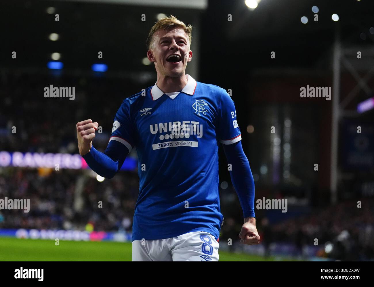 Rangers' Connor Barron celebrates during the William Hill Premiership ...