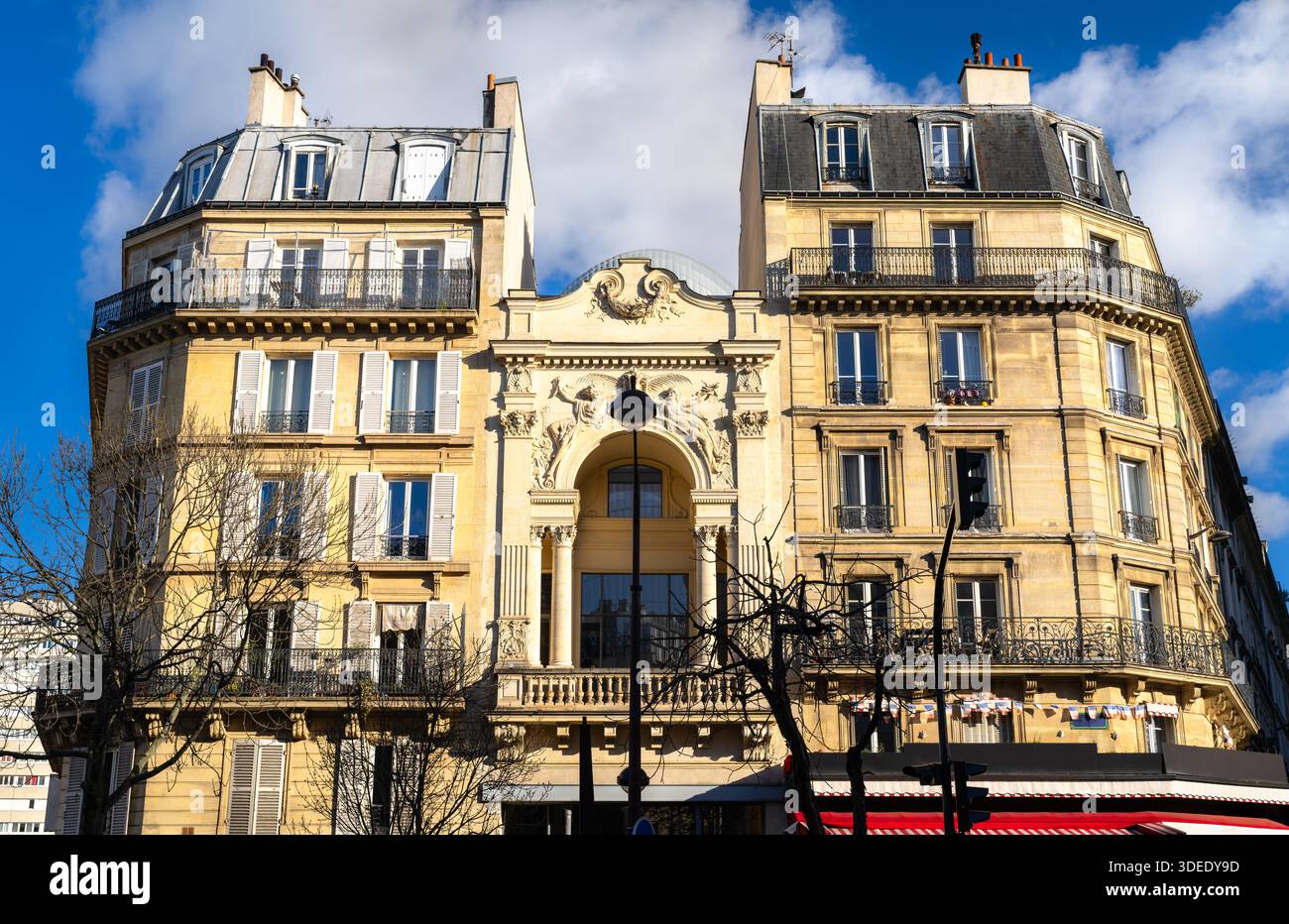 Former Gobelins Theater facade stands in Paris, France. 19th-century ...