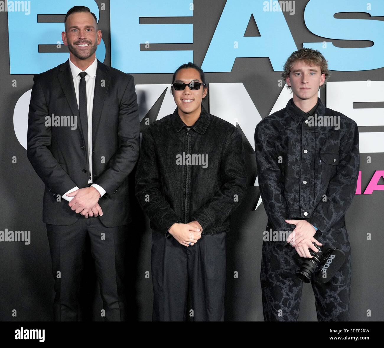 (L-R) Sam Munday, James Seo and McKay Stacey at the BEAST GAMES Season ...