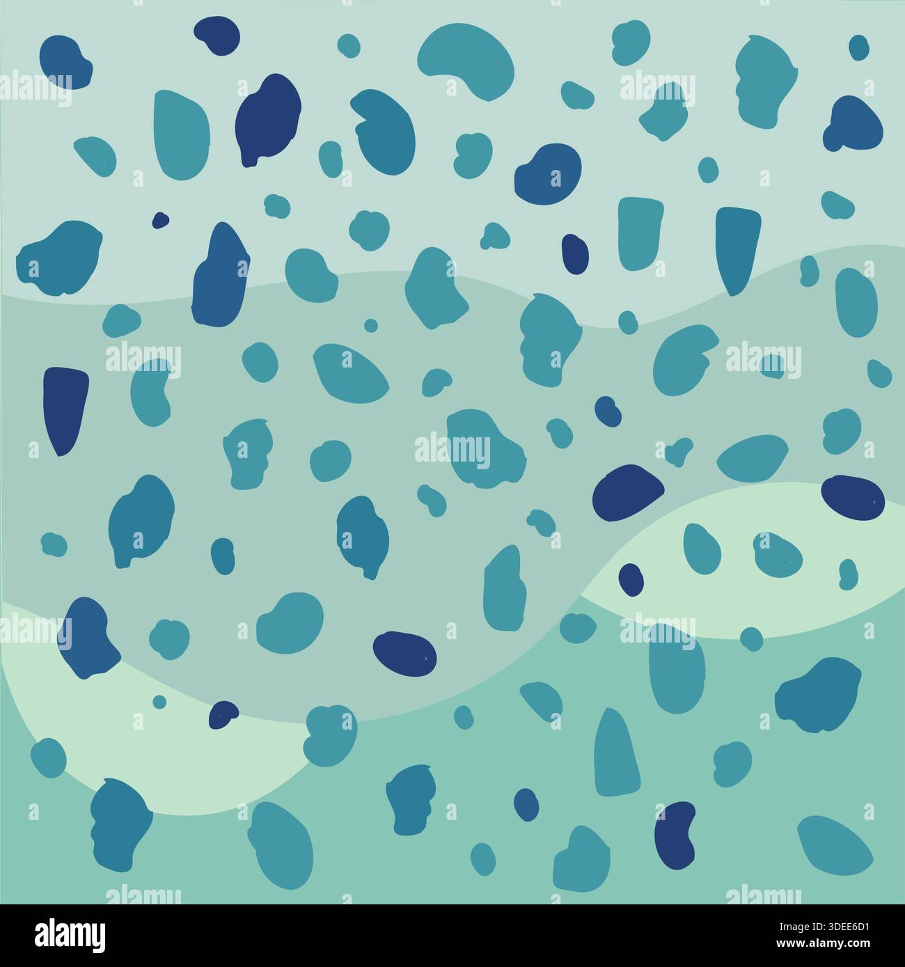 Abstract organic blue shapes on a light green background, featuring ...