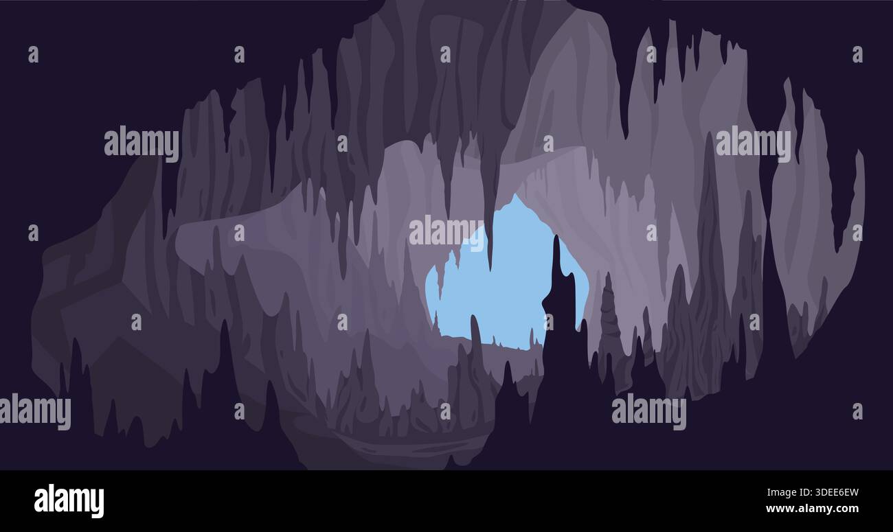 Cave limestone landscape. Cavern inside view, stalagmites and ...