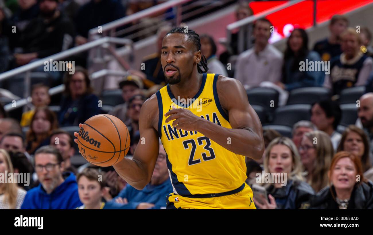 Indiana Pacers guard Aaron Nesmith (23) during the first half of an NBA ...