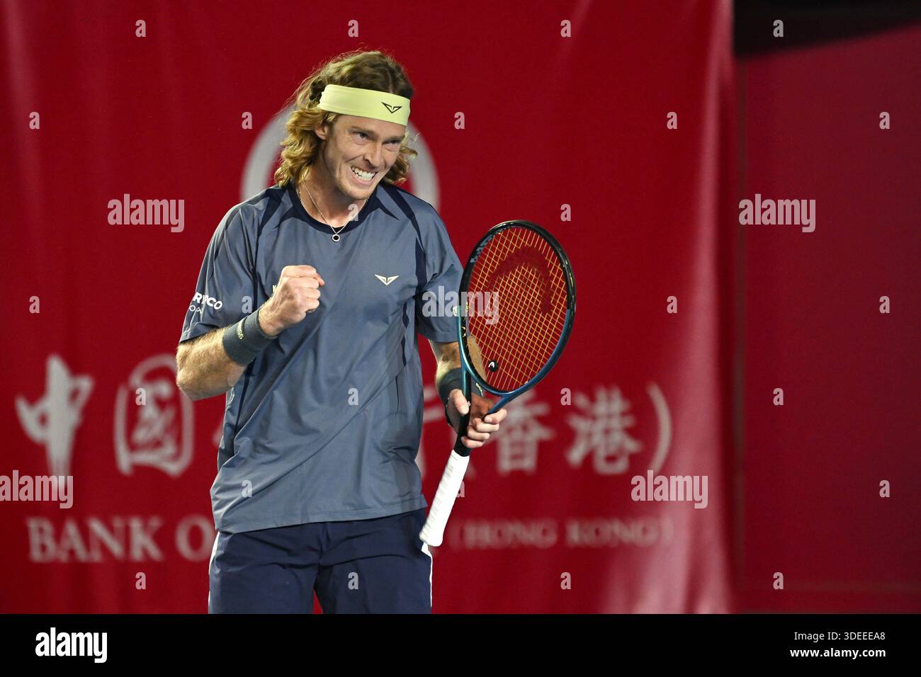 Andrey Rublev, a Russian tennis player, during a match at the Hong Kong ...