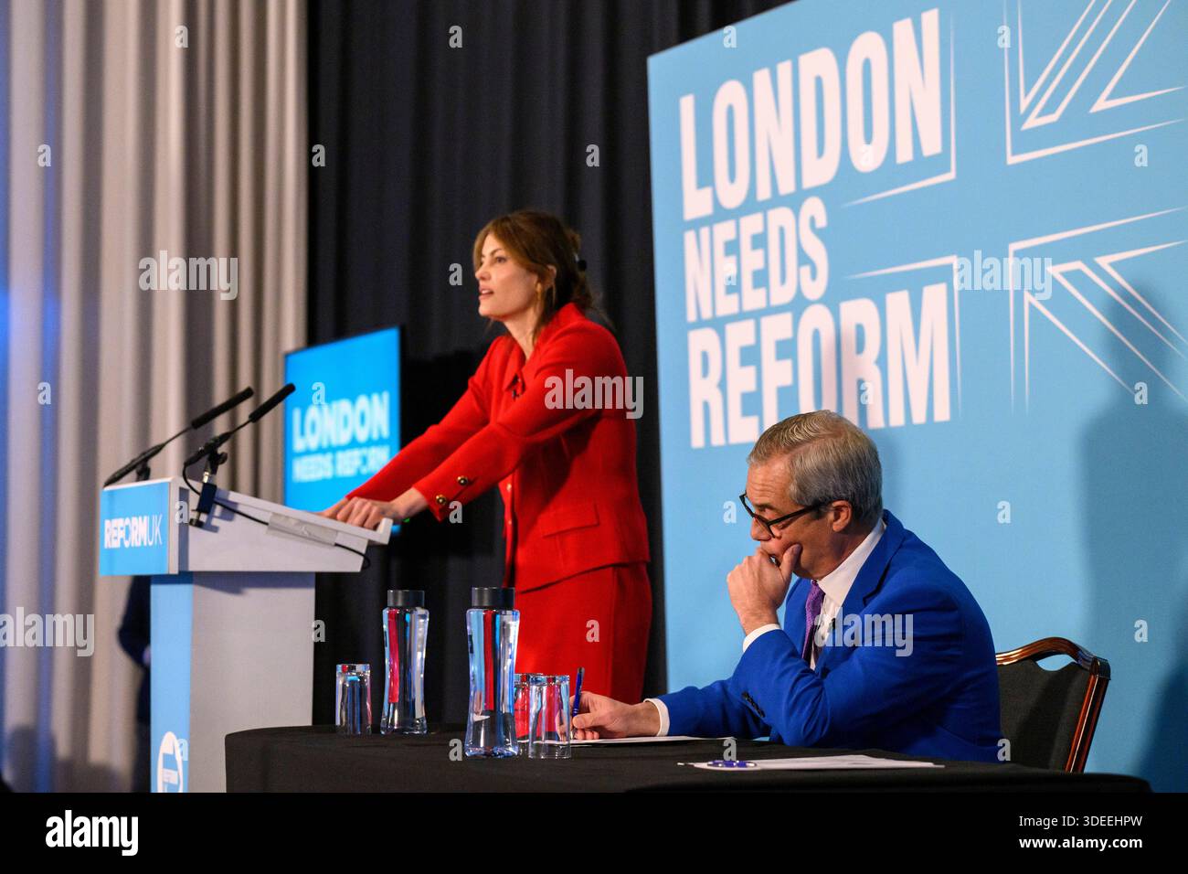 07/01/2026. London, UK Reform UK party leader Nigel Farage announces ...
