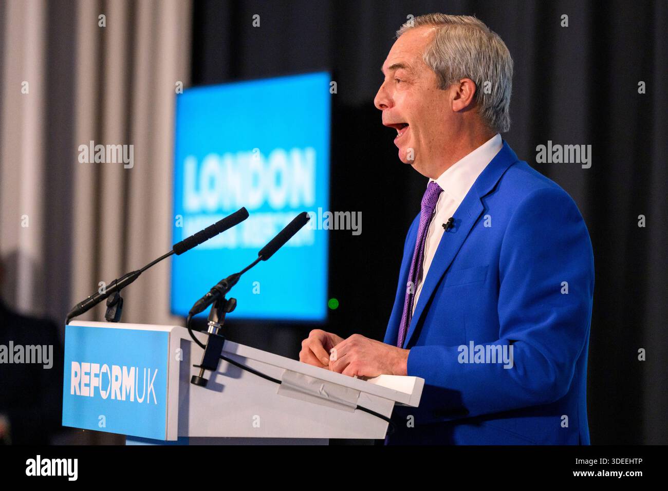 07/01/2026. London, UK Reform UK party leader Nigel Farage announces ...