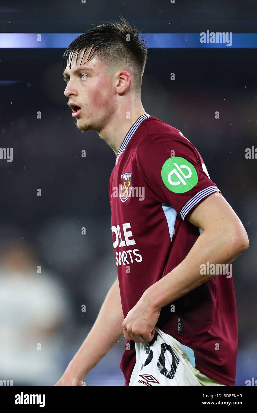 West Ham defender Oliver Scarles looks on during the West Ham United v ...