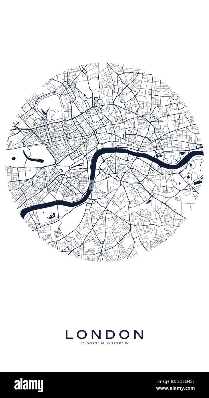Minimal map of London in the United Kingdom of London City One Color ...