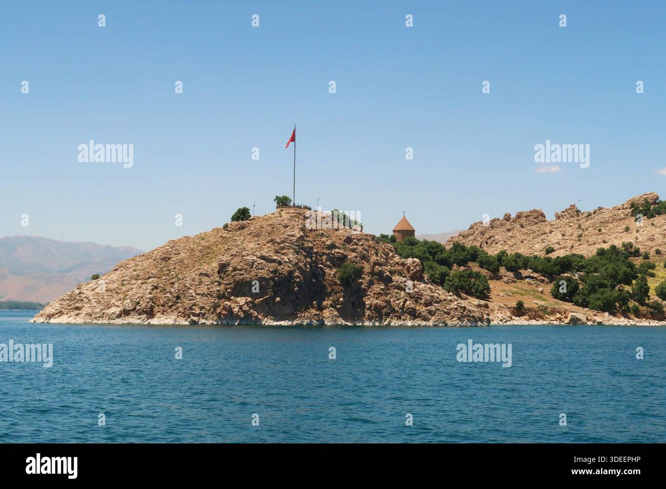 Akdamar Island on Lake Van, Van Gölü, seen from a boat, the turkish ...